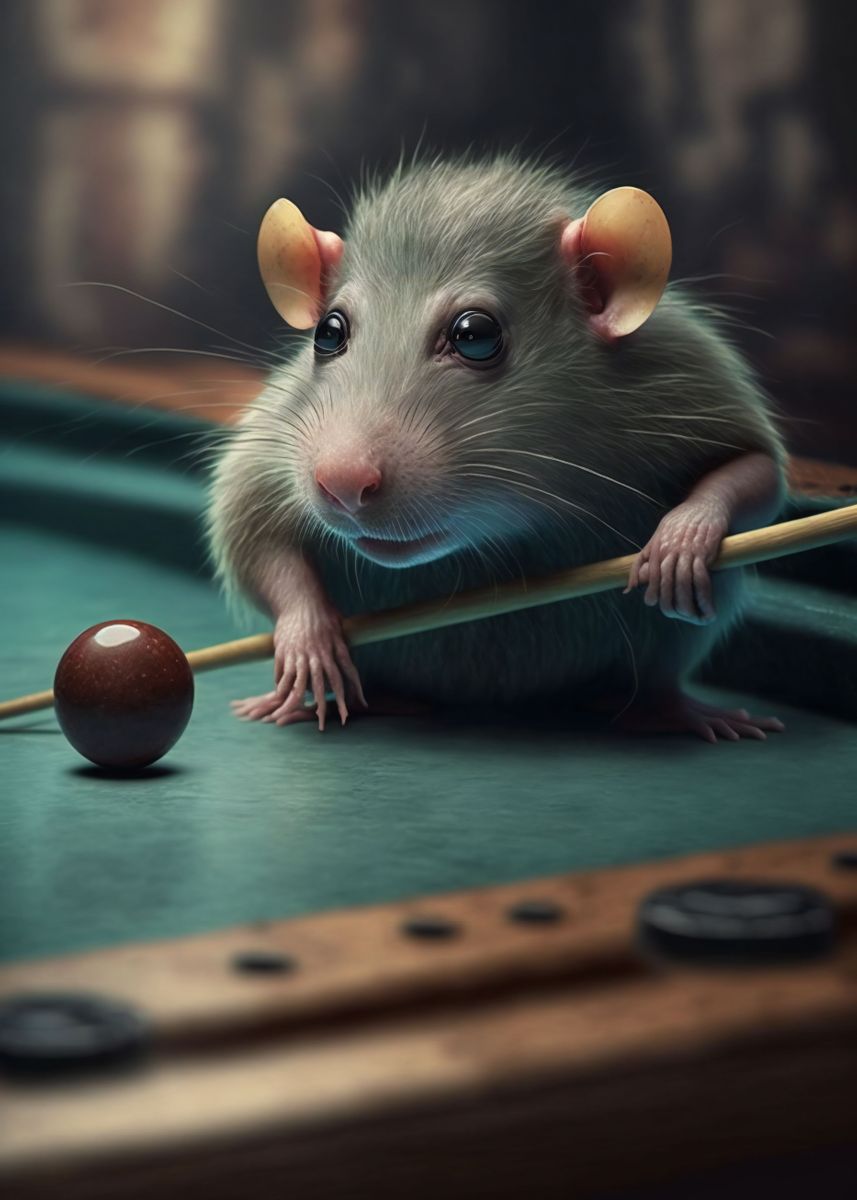 'Mouse at the pool table' Poster, picture, metal print, paint by Symba ...