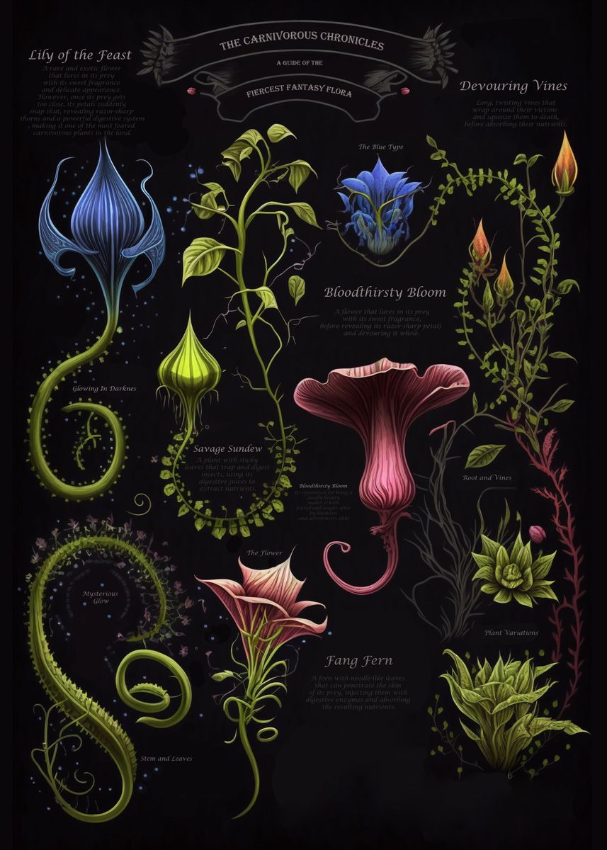 'Carnivorous Plants Book' Poster, picture, metal print, paint by EnyrPosters | Displate