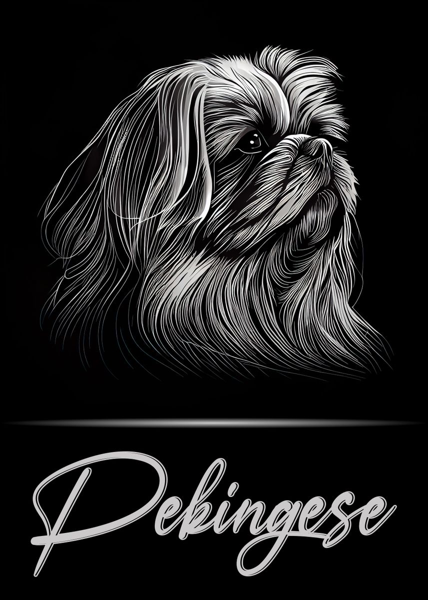 'Pekingese Portrait' Poster, picture, metal print, paint by Artistic Paradigms | Displate