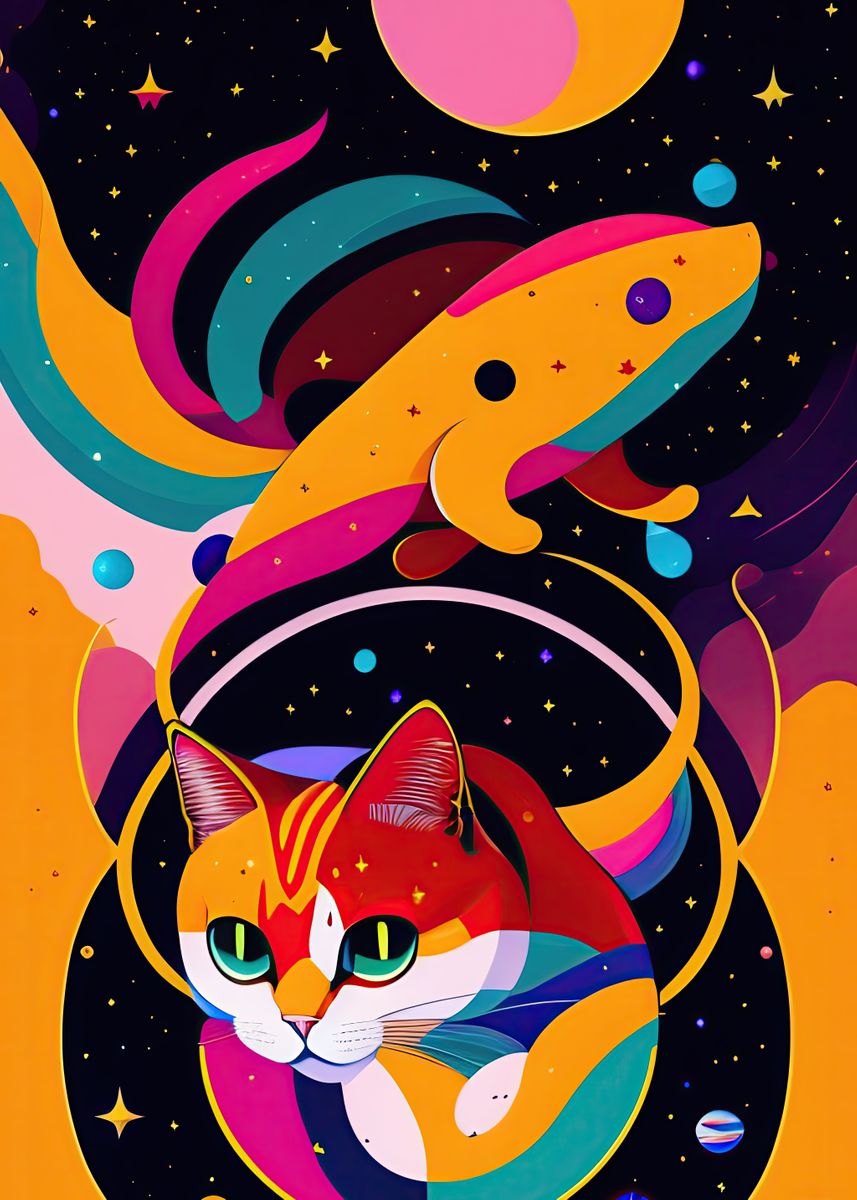 'Cute Cat Abstract Boho' Poster by WEWILL ROCK YOU | Displate