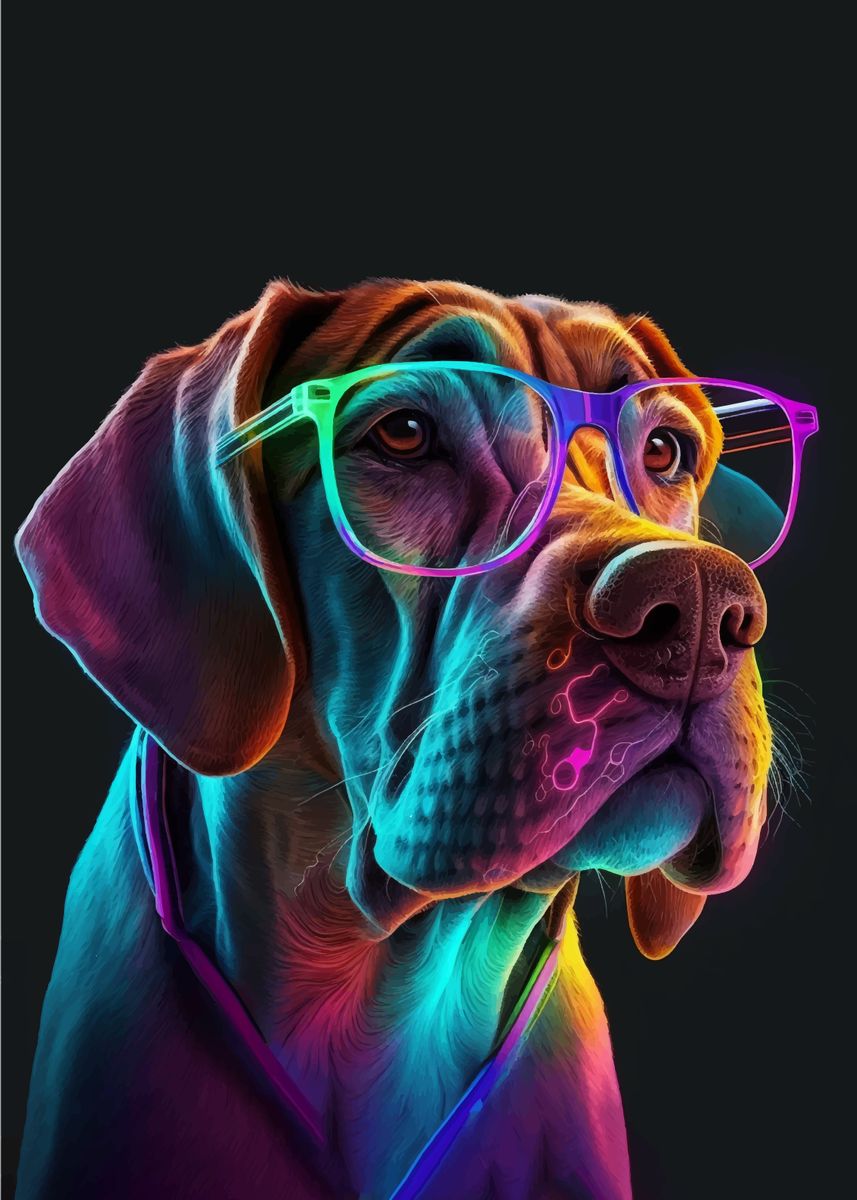 'Neon Glasses Dog' Poster, picture, metal print, paint by BnWDesigner ...