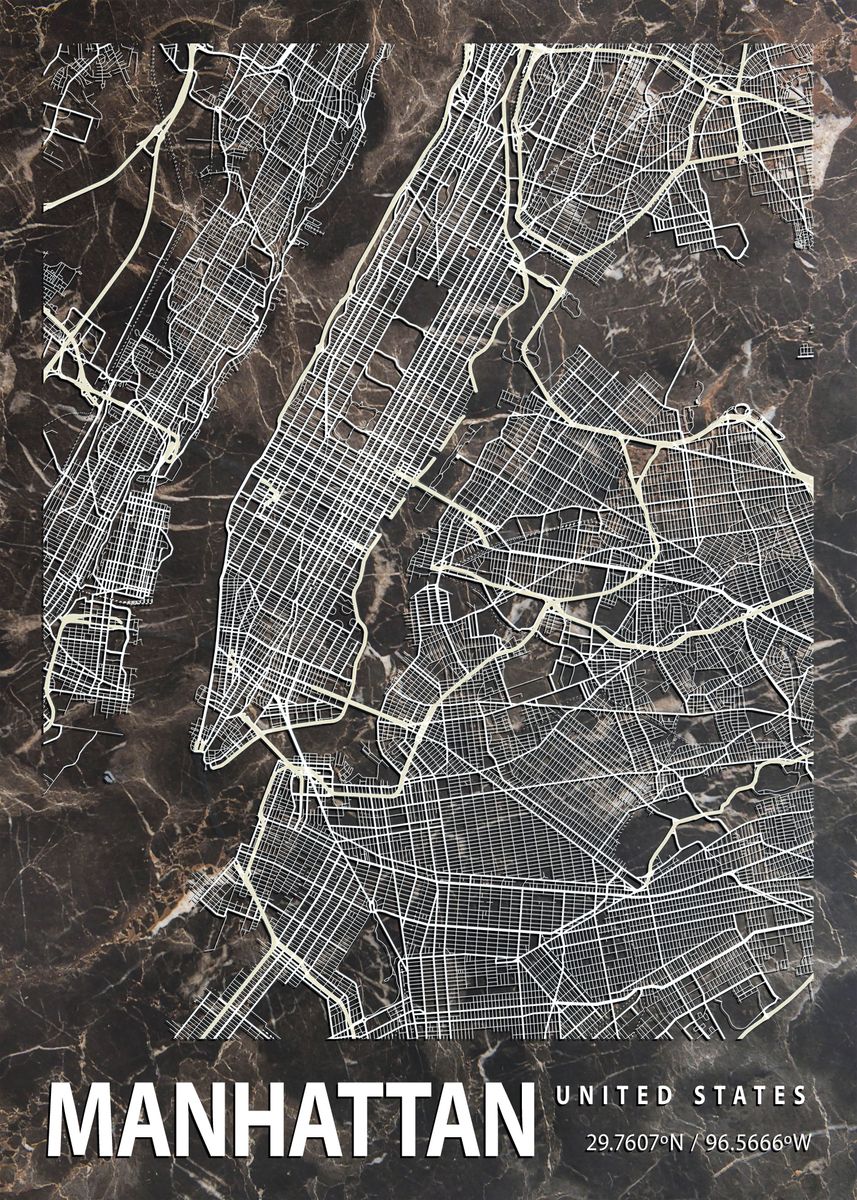 'MANHATTAN CITY MAP' Poster, picture, metal print, paint by Nae | Displate