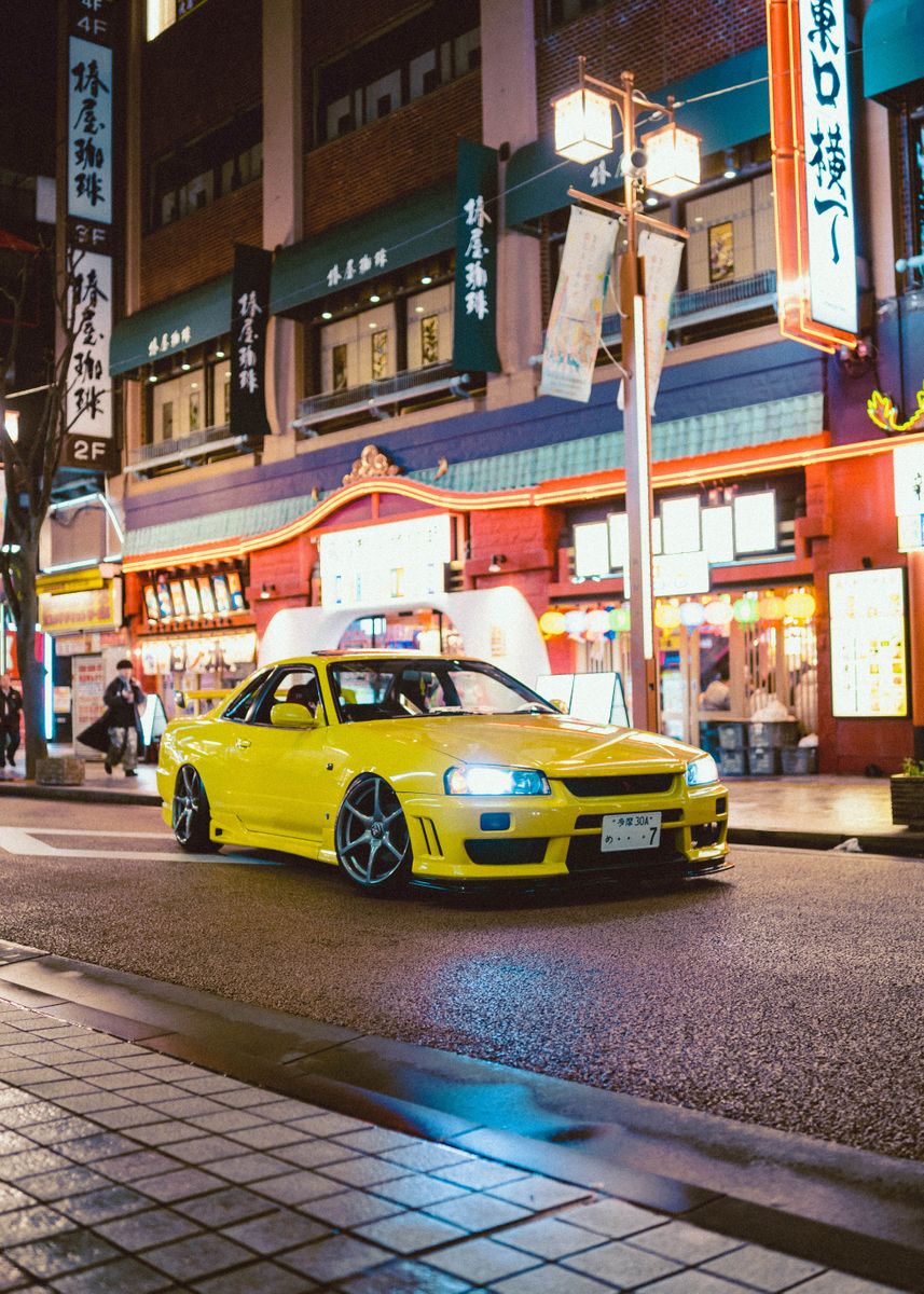 'Yellow Skyline R34 ' Poster, picture, metal print, paint by Kerry ...