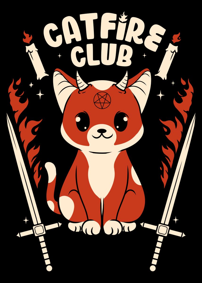 'Cat fire' Poster, picture, metal print, paint by Eoli Studio | Displate