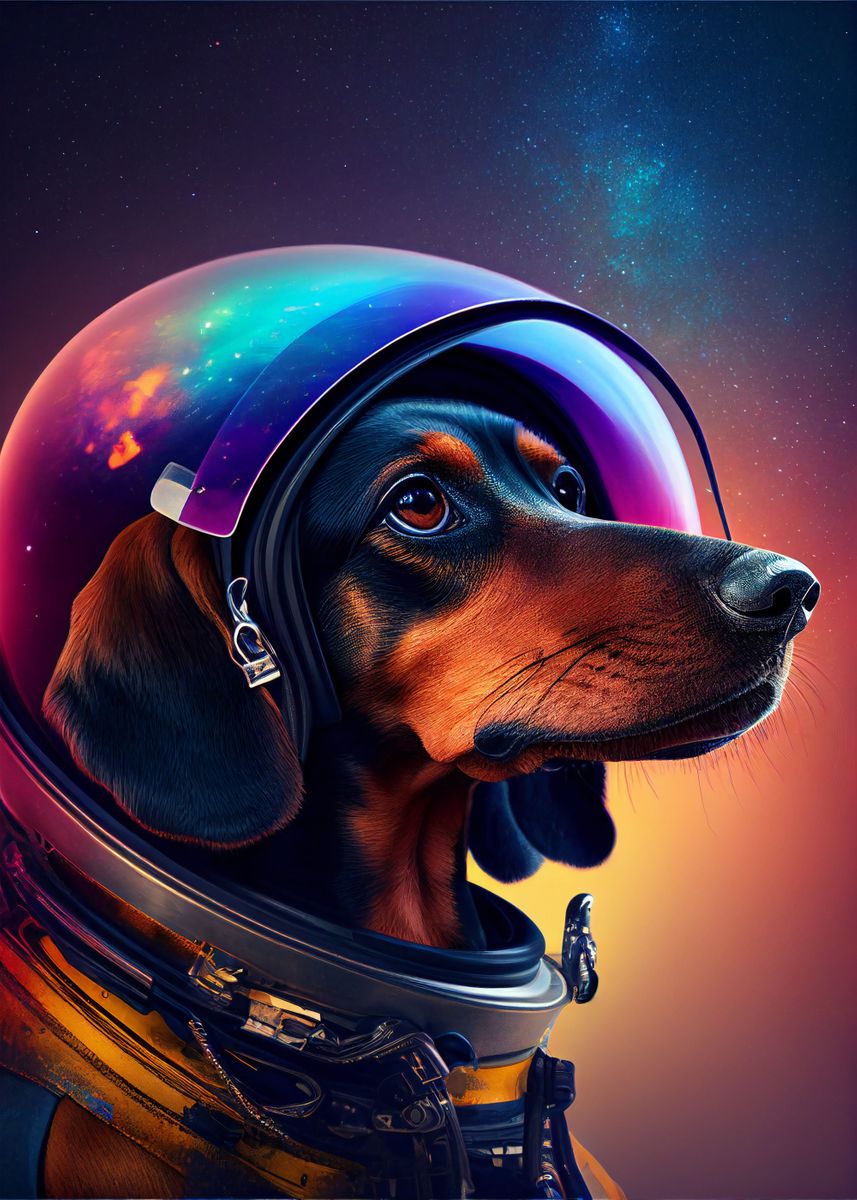 'Space Dachshund Sausage 1' Poster, picture, metal print, paint by DB P | Displate