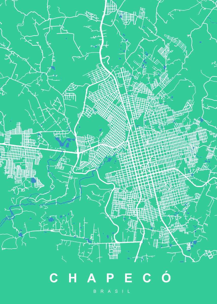 'Map CHAPECO BRASIL' Poster, picture, metal print, paint by UrbanMaps ...