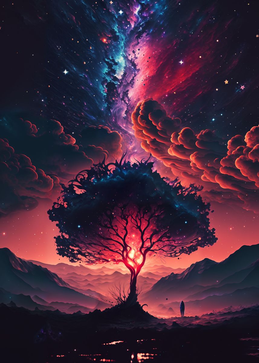 'Space Tree' Poster, picture, metal print, paint by DVArt | Displate