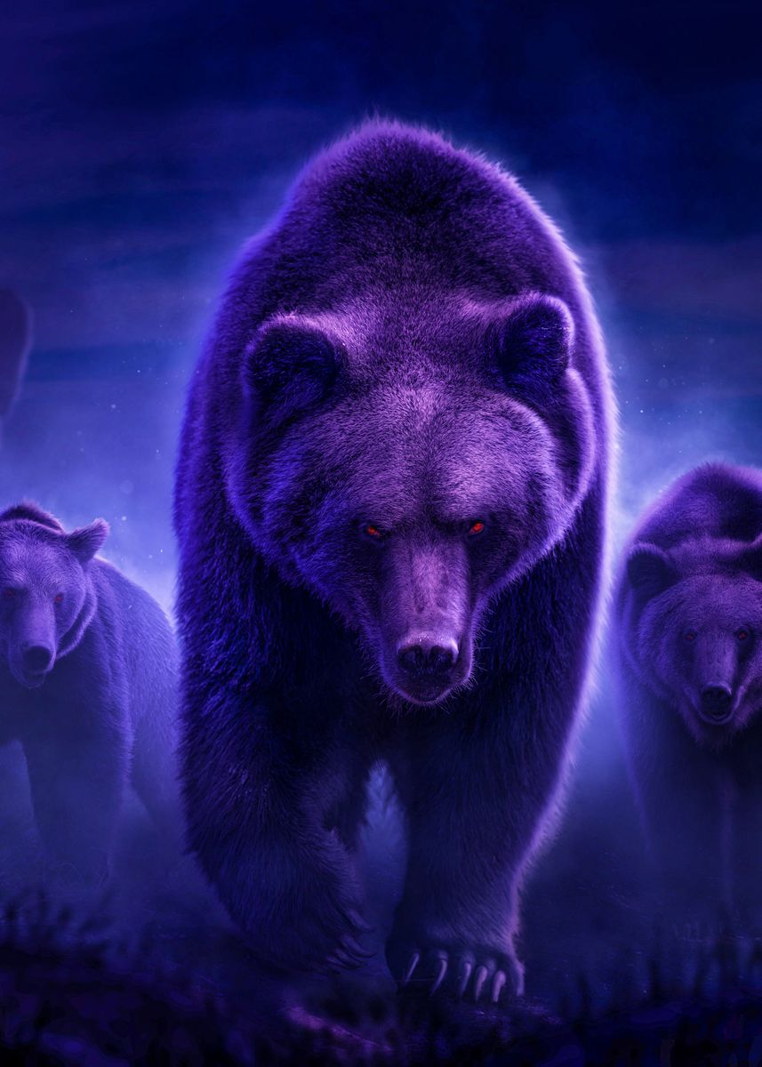 'Blue Night Bear' Poster, picture, metal print, paint by Reza ...
