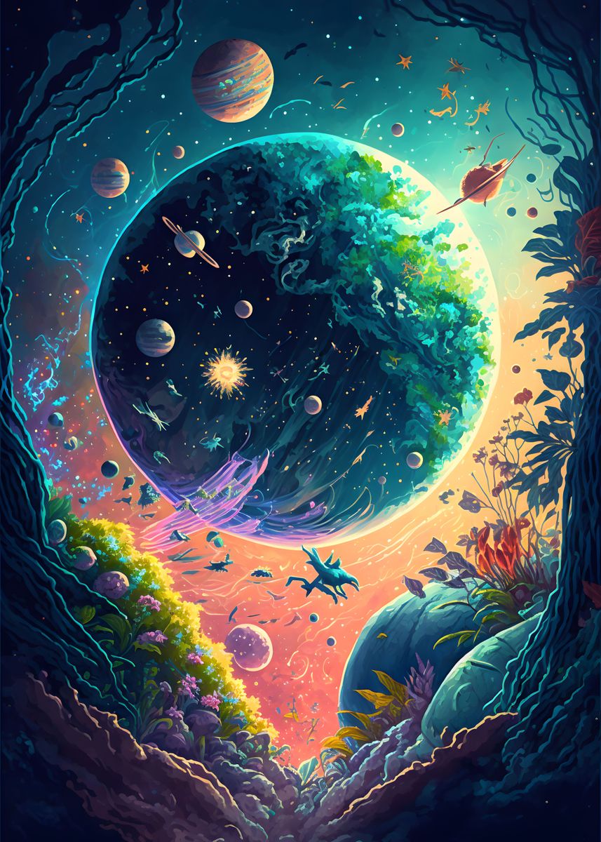 'crazy Space Landscape' Poster by Virtual Creatures | Displate