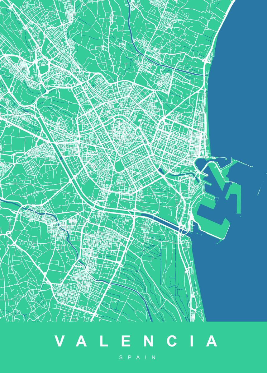 'Map VALENCIA SPAIN' Poster by UrbanMaps | Displate
