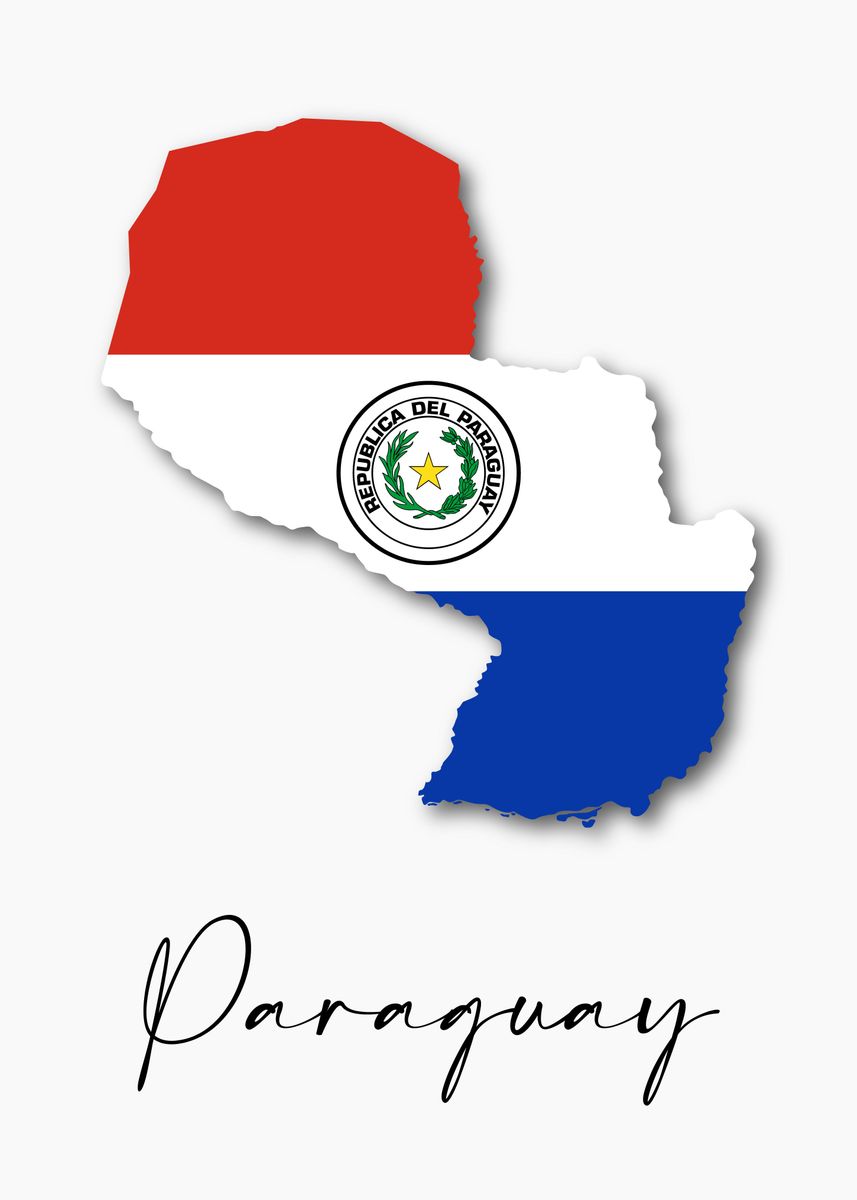 'Paraguay Country Map Flag' Poster, picture, metal print, paint by ...