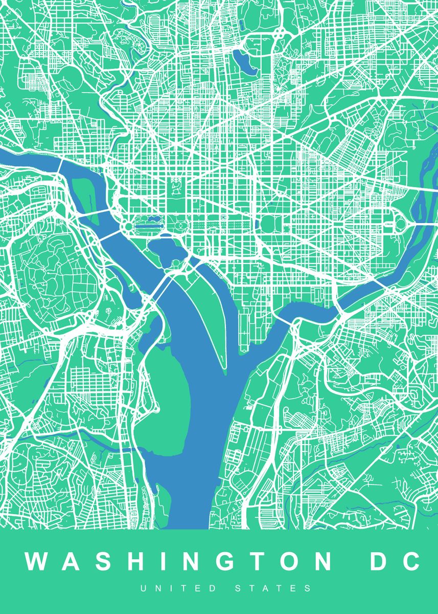 'Map WASHINGTON DC' Poster, picture, metal print, paint by UrbanMaps ...