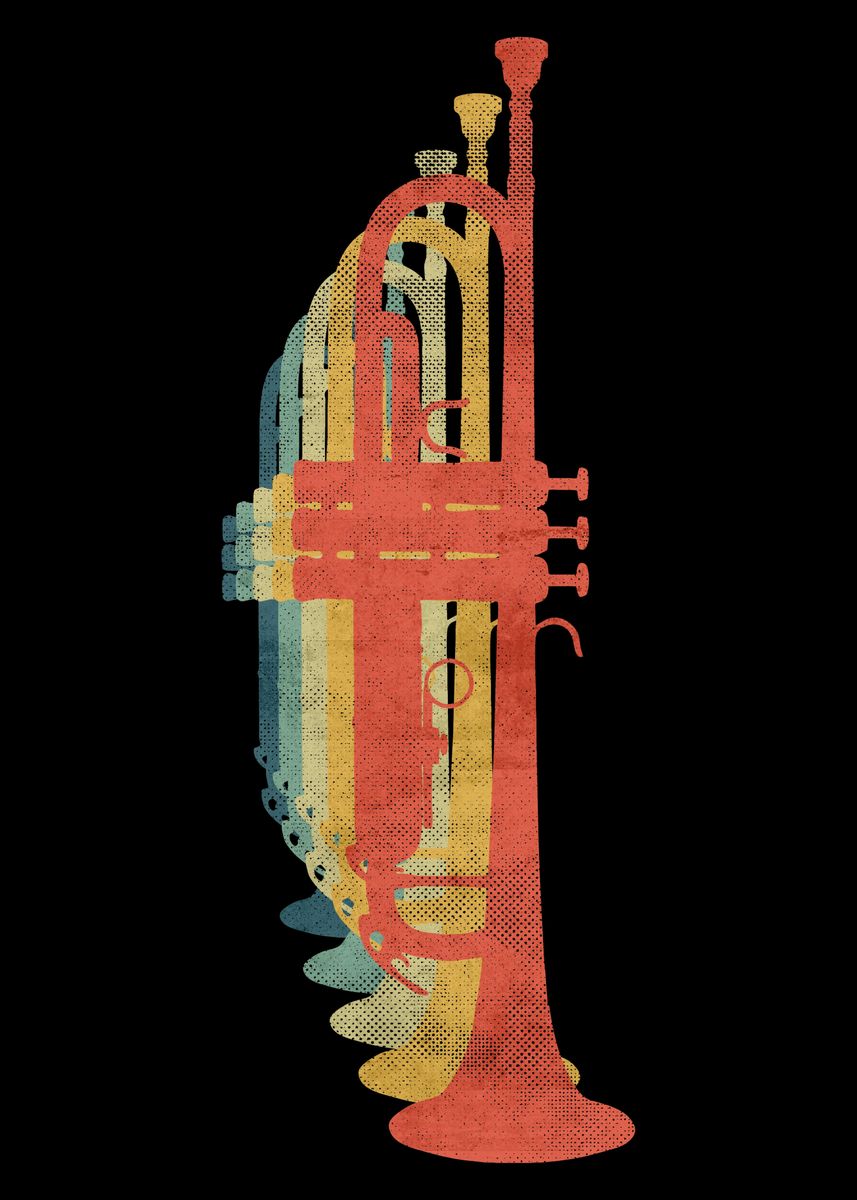 'Trumpet Retro Vintage' Poster, picture, metal print, paint by El ...