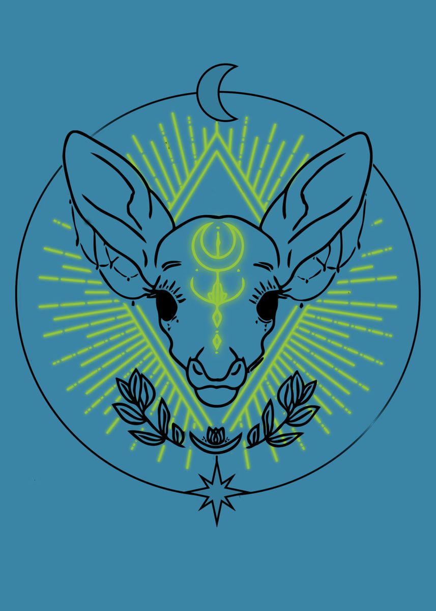 'Boho Neon Deer' Poster, picture, metal print, paint by Mabel Schebek ...