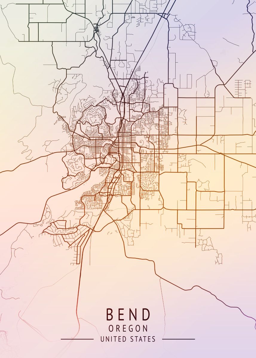 'Bend Oregon USA City Map' Poster, picture, metal print, paint by Gigi ...