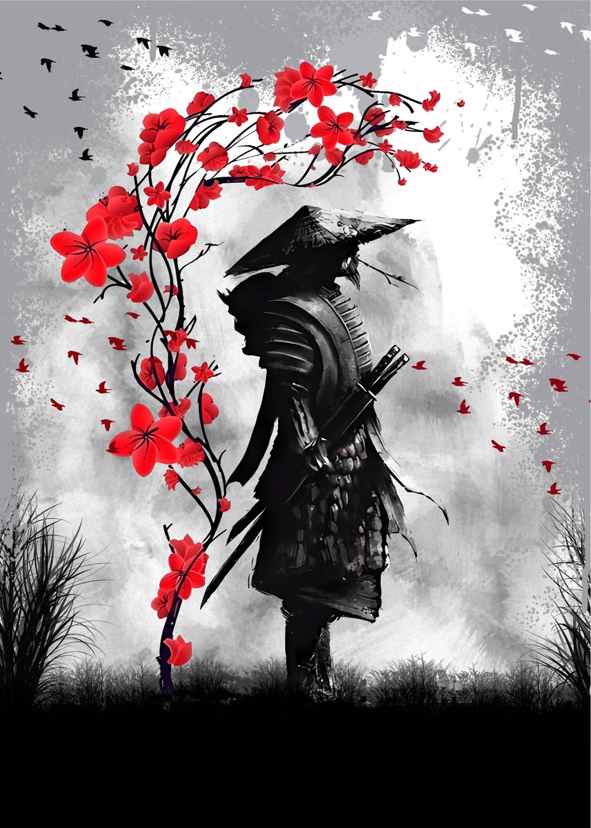 'samurai under sakura tree' Poster, picture, metal print, paint by ...