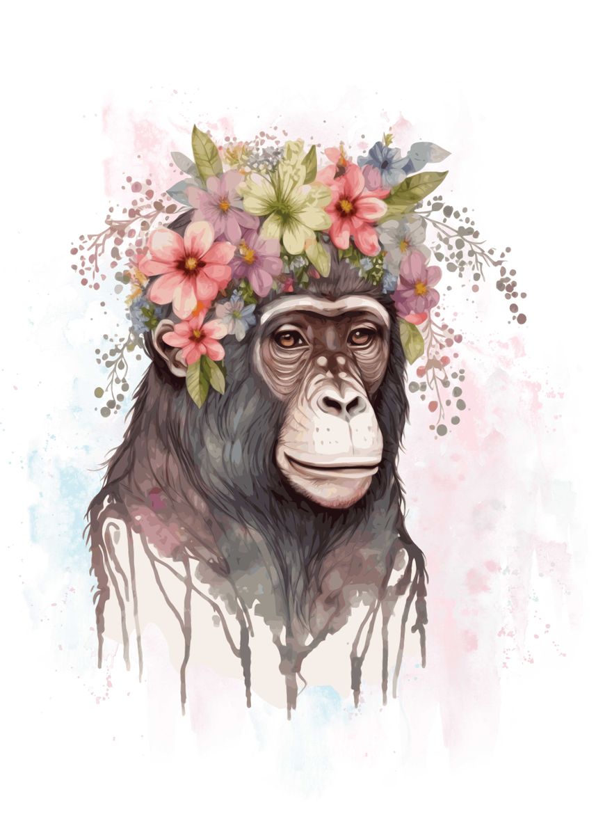 'Flower Monkey Painting Art' Poster, picture, metal print, paint by ...