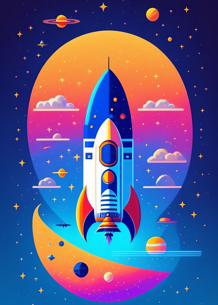 'Rocket in space' Poster, picture, metal print, paint by Visionary ...