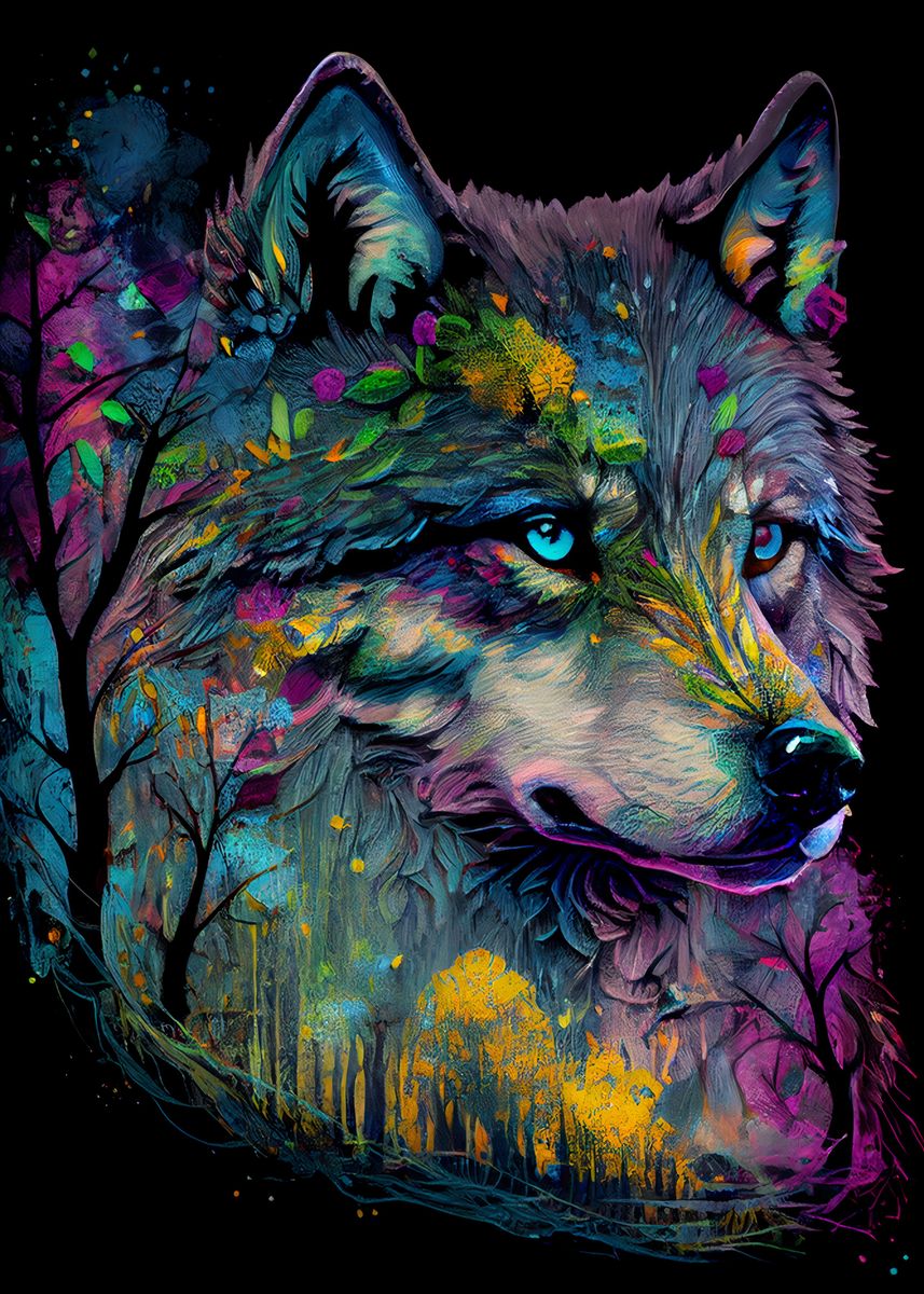 'Wolf in Color' Poster, picture, metal print, paint by Polymath Prints ...