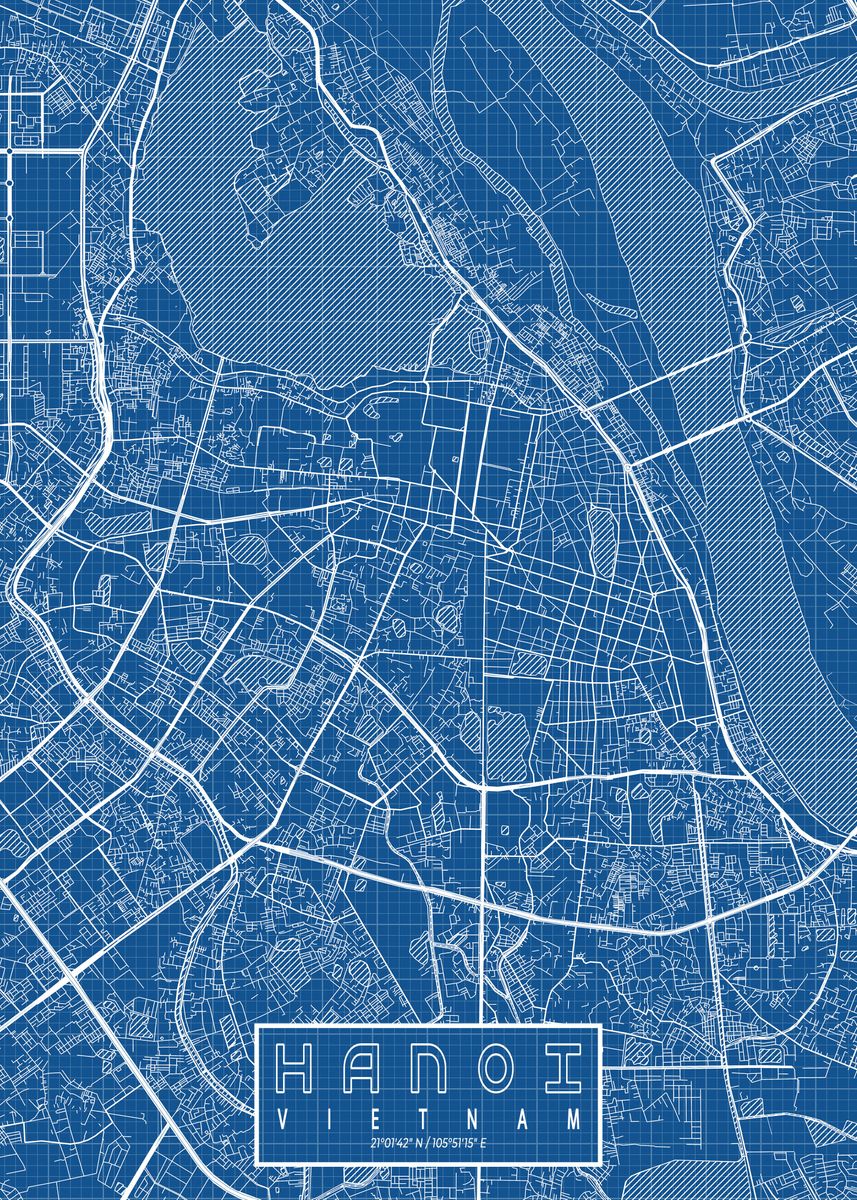 'Hanoi City Map Blueprint' Poster, picture, metal print, paint by deMAP ...