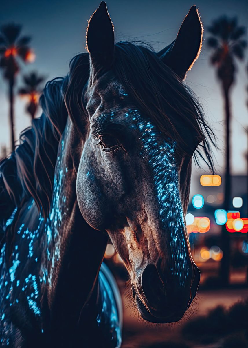 'Horse with blue glow' Poster, picture, metal print, paint by Michael ...