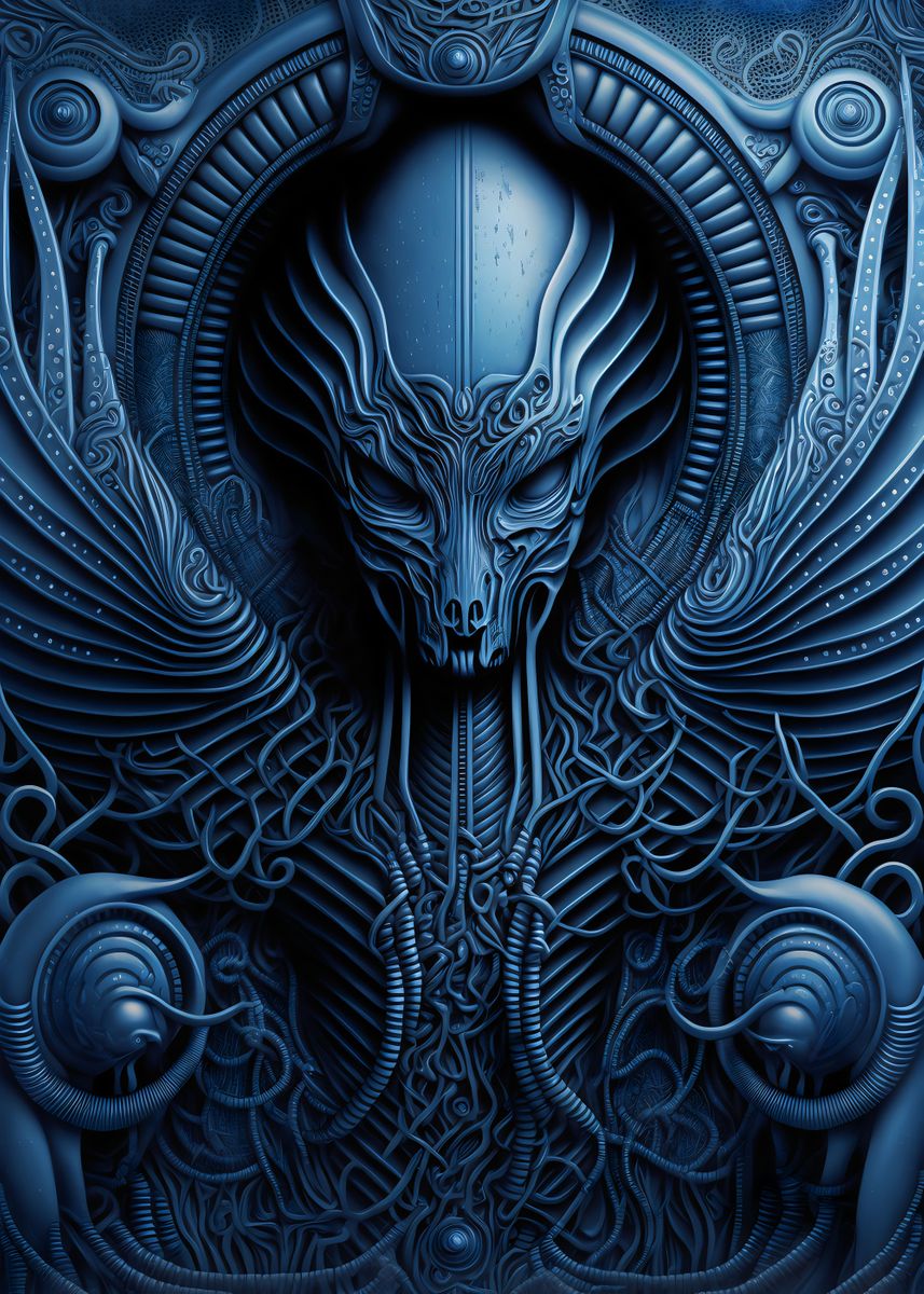 'Blue Metalic Alien' Poster by Nathan Ponty | Displate