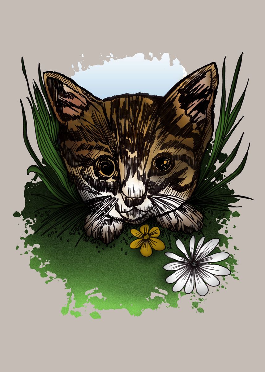 'Calico Kitty' Poster, picture, metal print, paint by Adamzworld | Displate