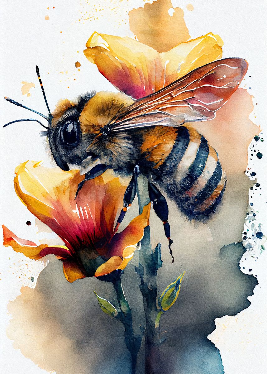 'Bee Watercolor' Poster, picture, metal print, paint by DecoyDesign ...
