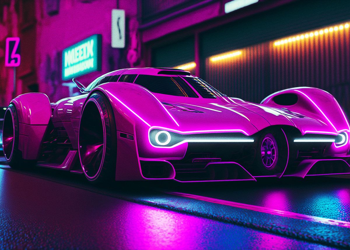 'Neon Car Pink Racing' Poster by 4147 Studios | Displate