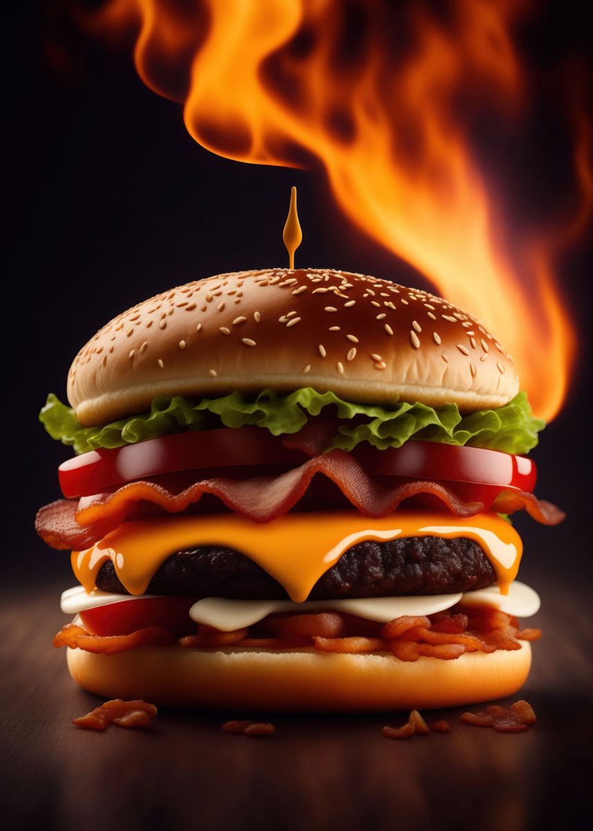 'fire burger' Poster by RonnieArts | Displate