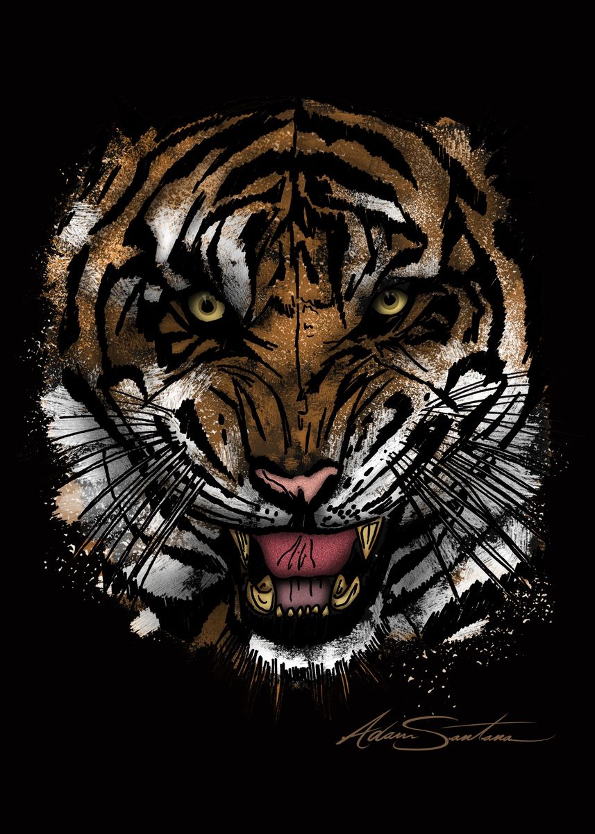 'Tiger Face' Poster, picture, metal print, paint by Adamzworld | Displate