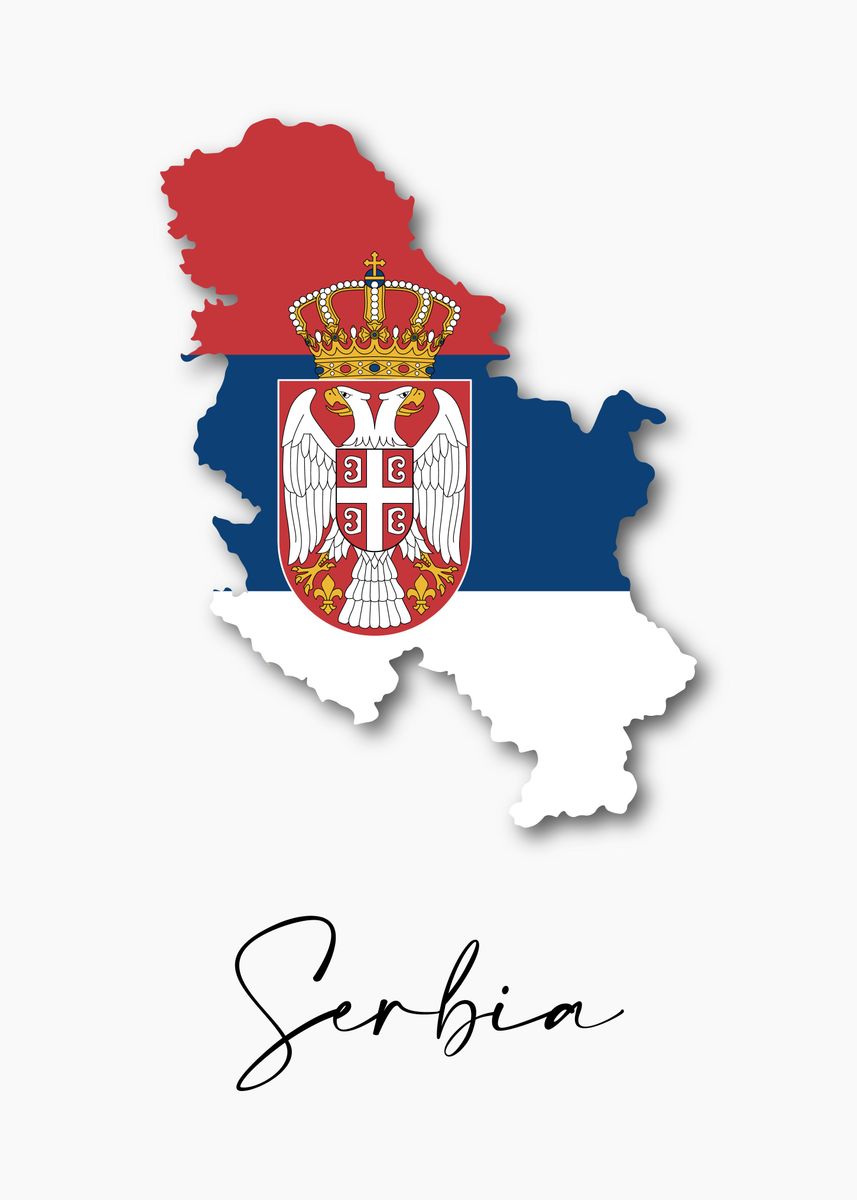 'Serbia Country Map Flag' Poster, picture, metal print, paint by ...