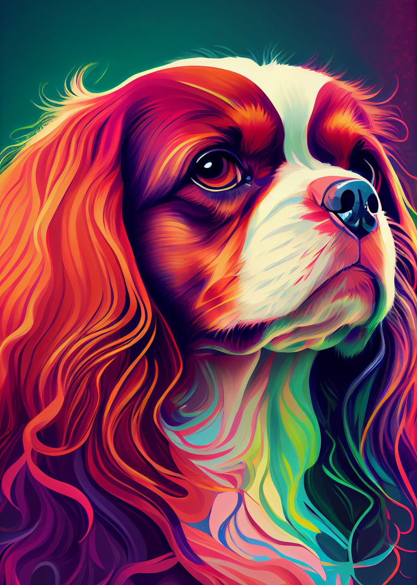 'Cavalier King Colorful Dog' Poster, picture, metal print, paint by ...