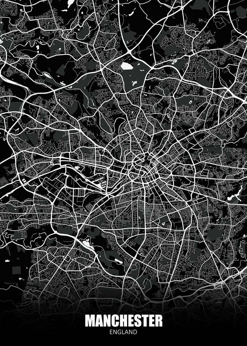 'Manchester England Map' Poster, picture, metal print, paint by Zake ...