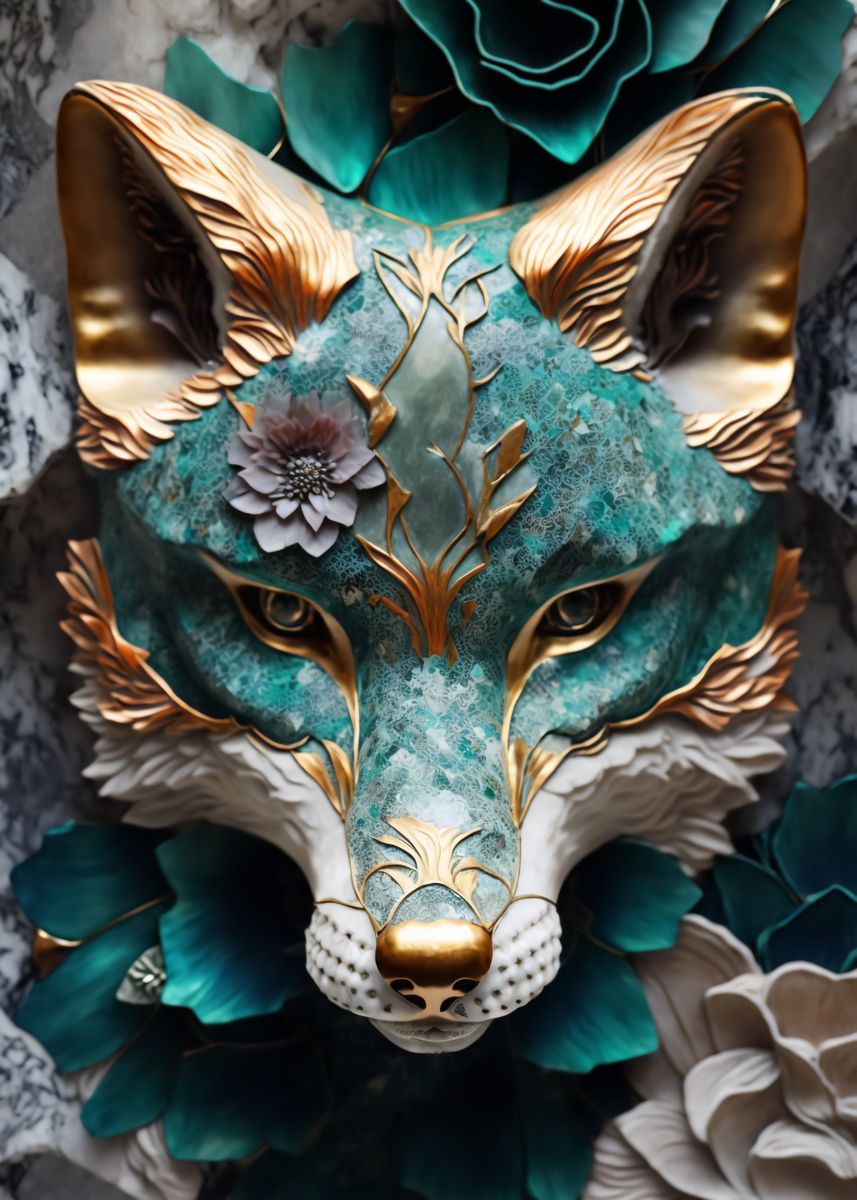 'Abstract Fox Kintsugi' Poster, picture, metal print, paint by ...