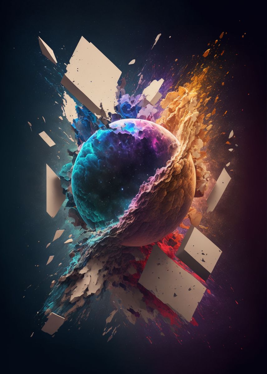 'Explosion of Planet' Poster, picture, metal print, paint by Cybronauts ...