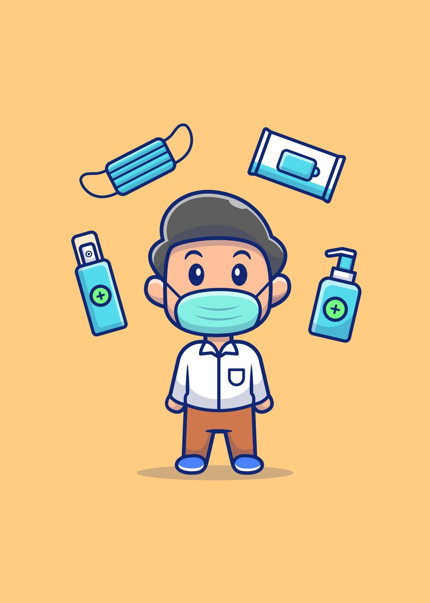 'Boy Wear Mask Cartoon' Poster, picture, metal print, paint by catalyst ...