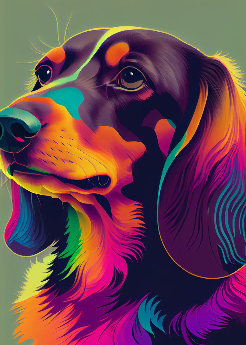 'Dachshund Colorful Dog' Poster, picture, metal print, paint by ...