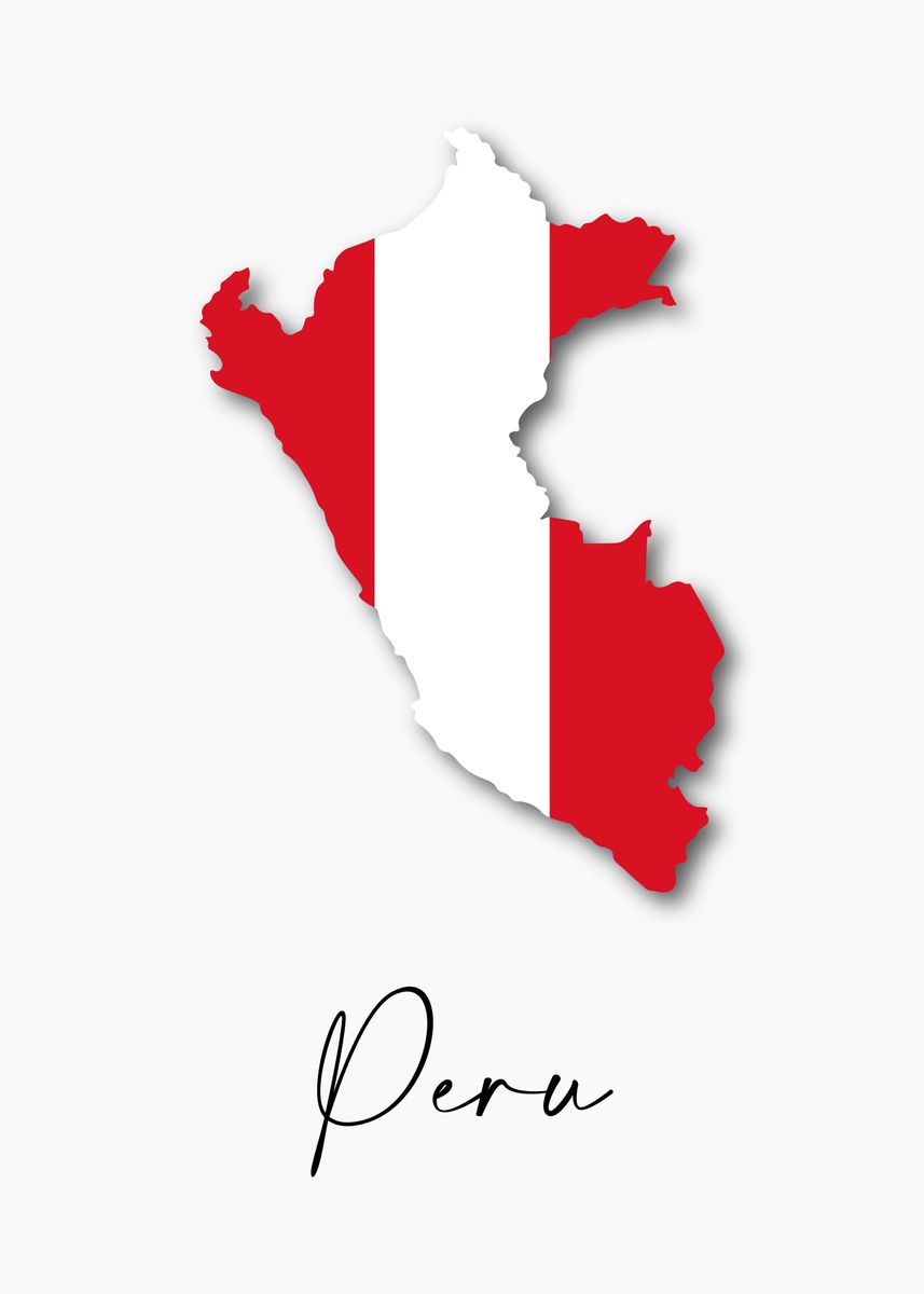 'Peru Country Map Flag' Poster, picture, metal print, paint by dkDesign ...