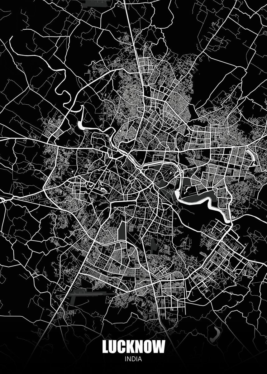 'Lucknow India Dark Map' Poster, picture, metal print, paint by Zake ...