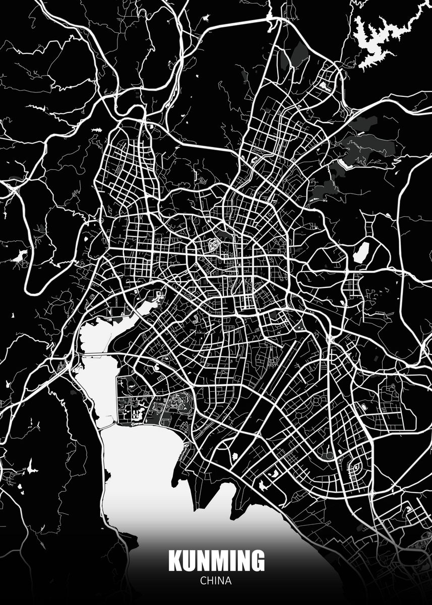 'Kunming China Dark Map' Poster, picture, metal print, paint by Zake ...