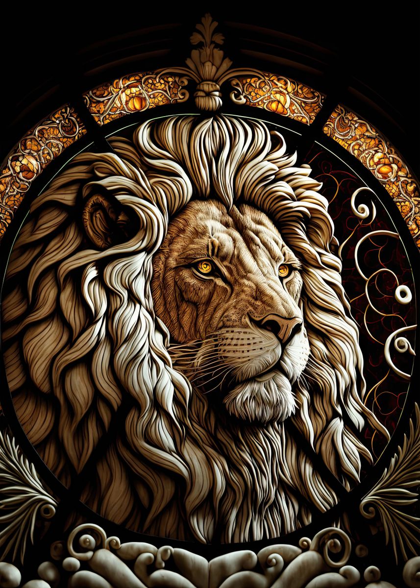 'Stained Glass Lion Art 2' Poster, picture, metal print, paint by ...