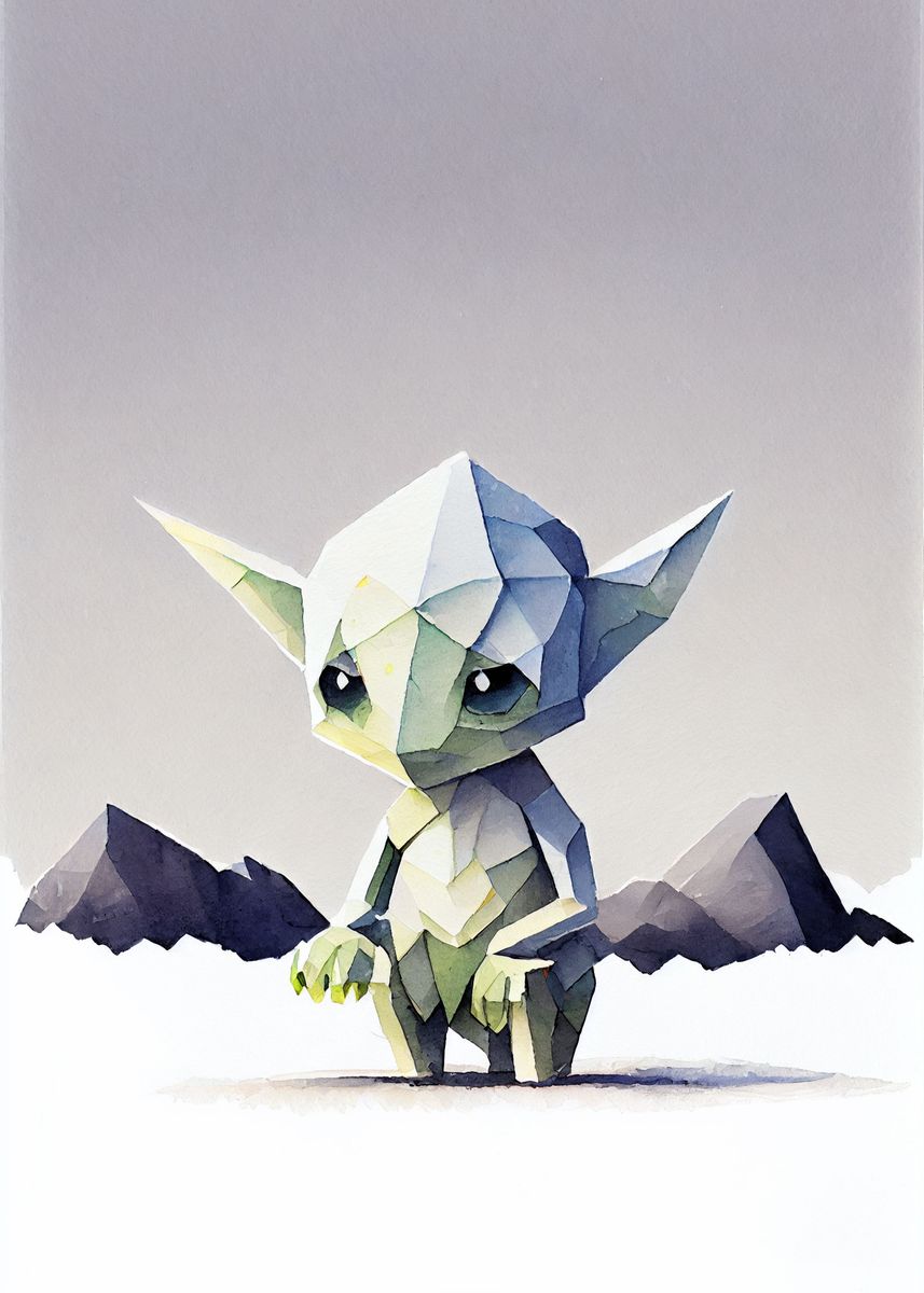 'Cute low poly alien' Poster, picture, metal print, paint by Bofferding ...