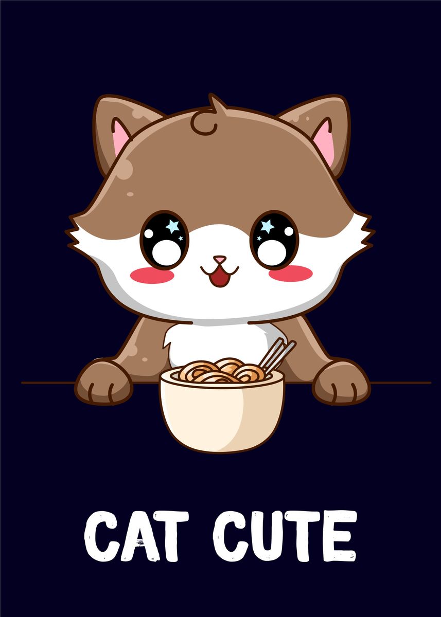 'cat cute ramen' Poster by rahma azari | Displate