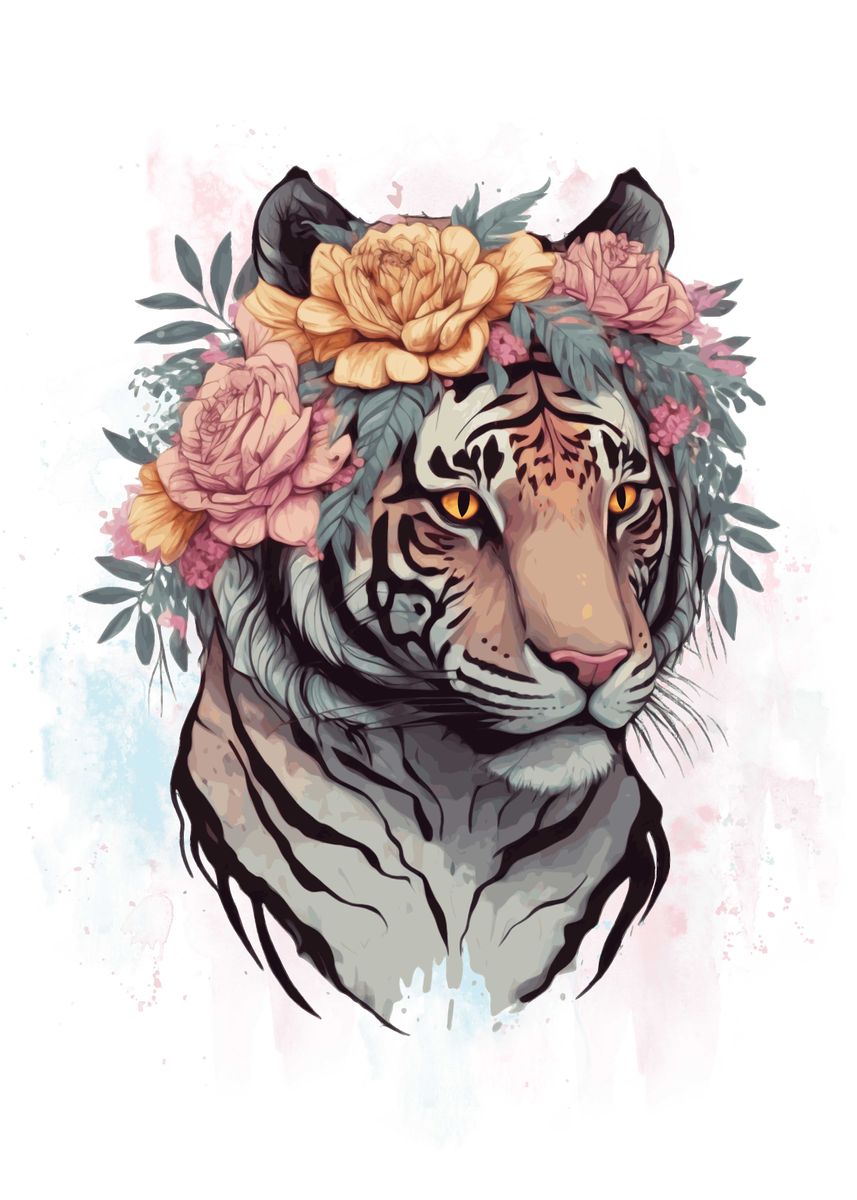 'Flower Tiger Painting' Poster, picture, metal print, paint by ...
