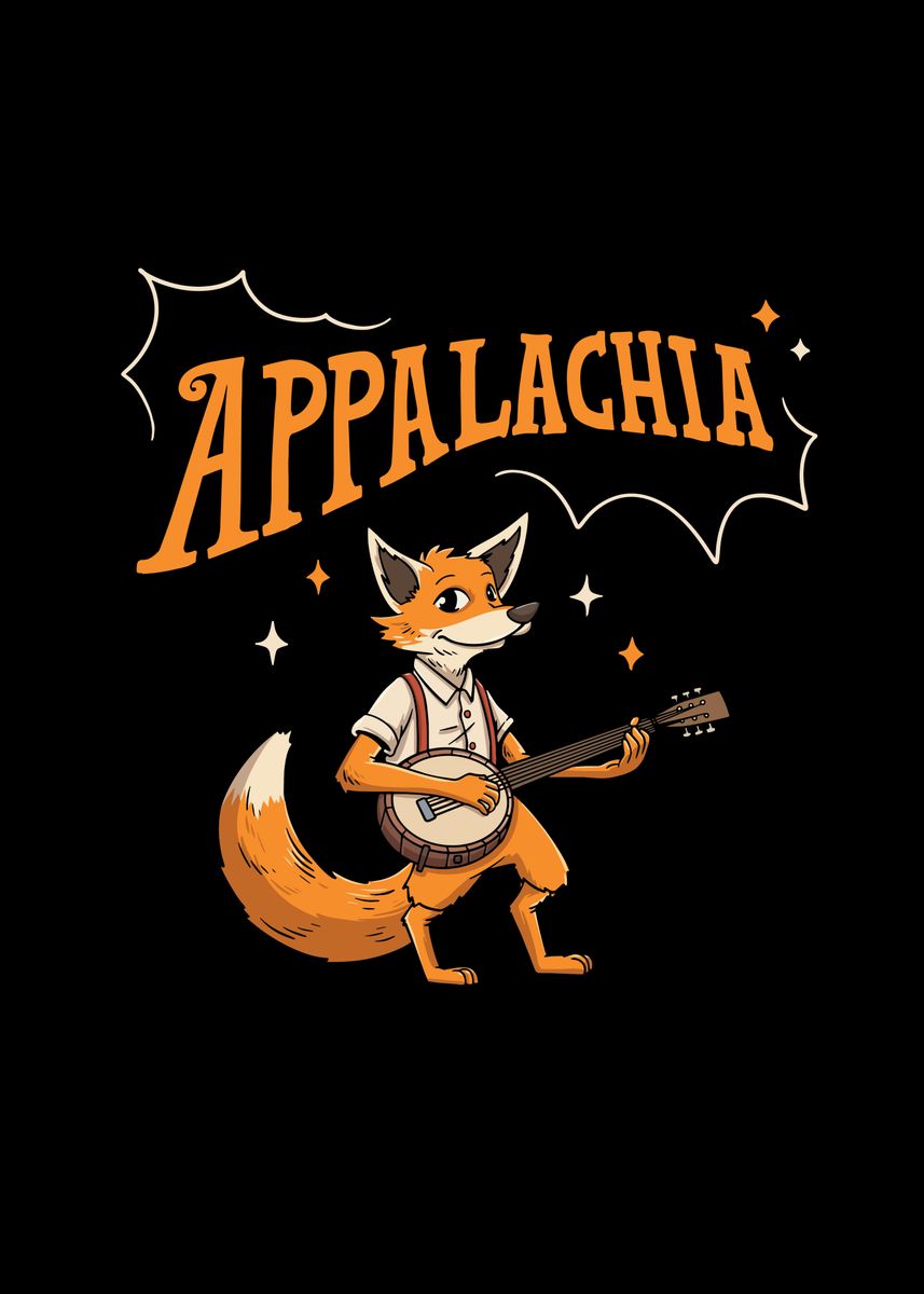 'Fox with Banjo Appalachia' Poster, picture, metal print, paint by ...