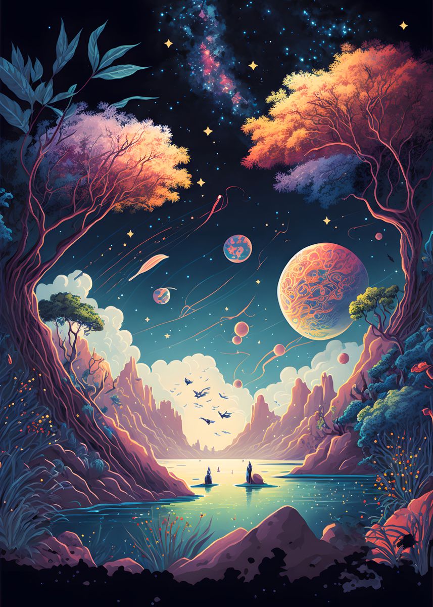 'beautiful planet landscape' Poster, picture, metal print, paint by ...