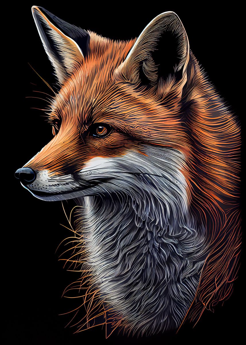 'Fox Drawn' Poster, picture, metal print, paint by DecoyDesign | Displate
