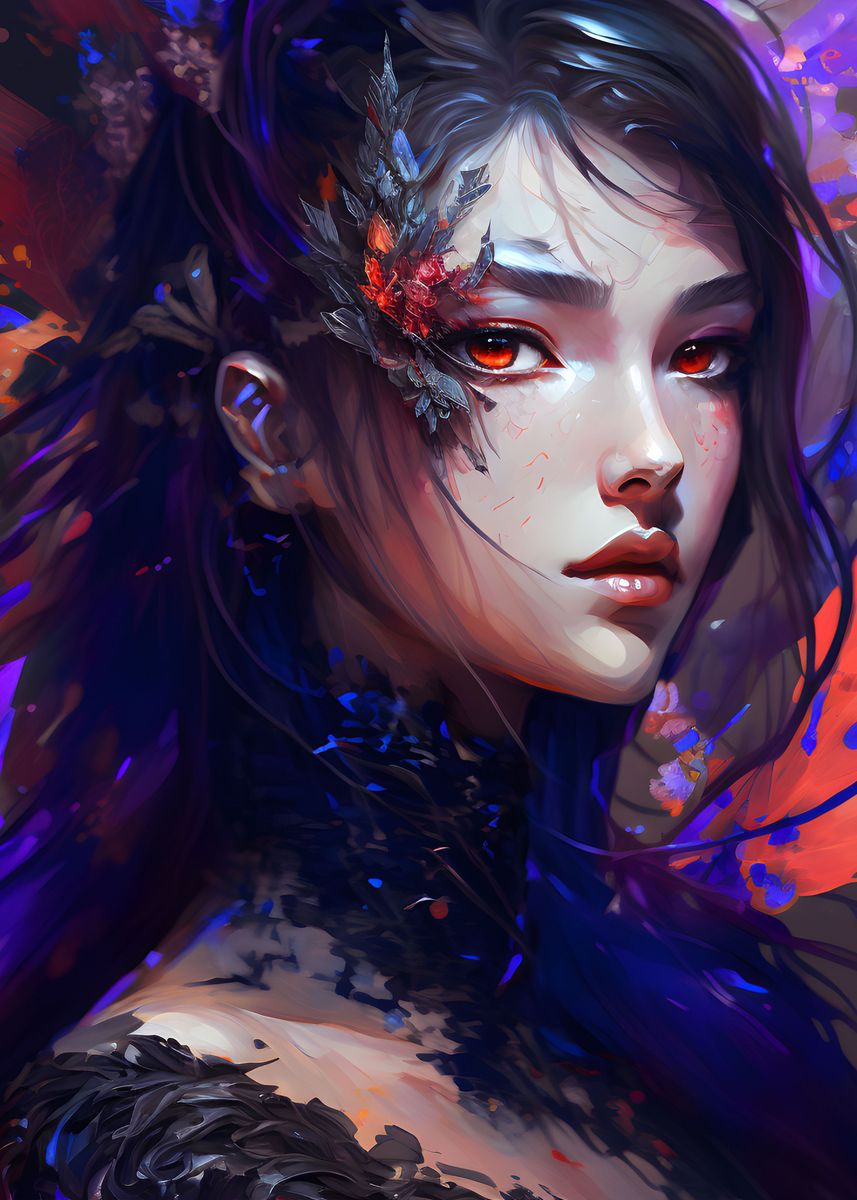 'Fantasy Portrait Red Eyes' Poster, picture, metal print, paint by Jai ...