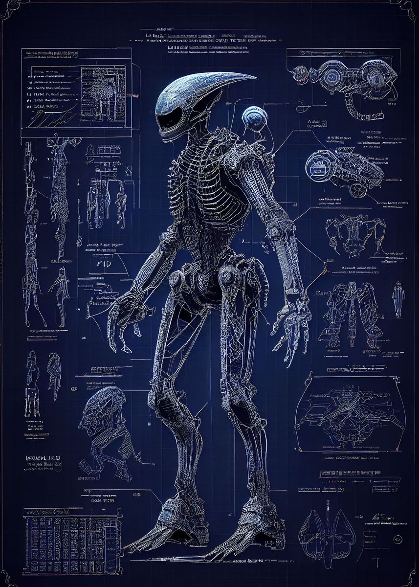 'Alien blueprint' Poster, picture, metal print, paint by Bofferding ...